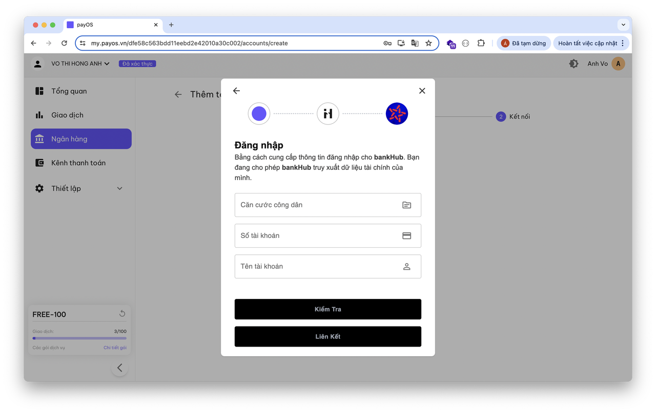 Kết nối tài khoản ngân hàng thông qua bankHub | payOS