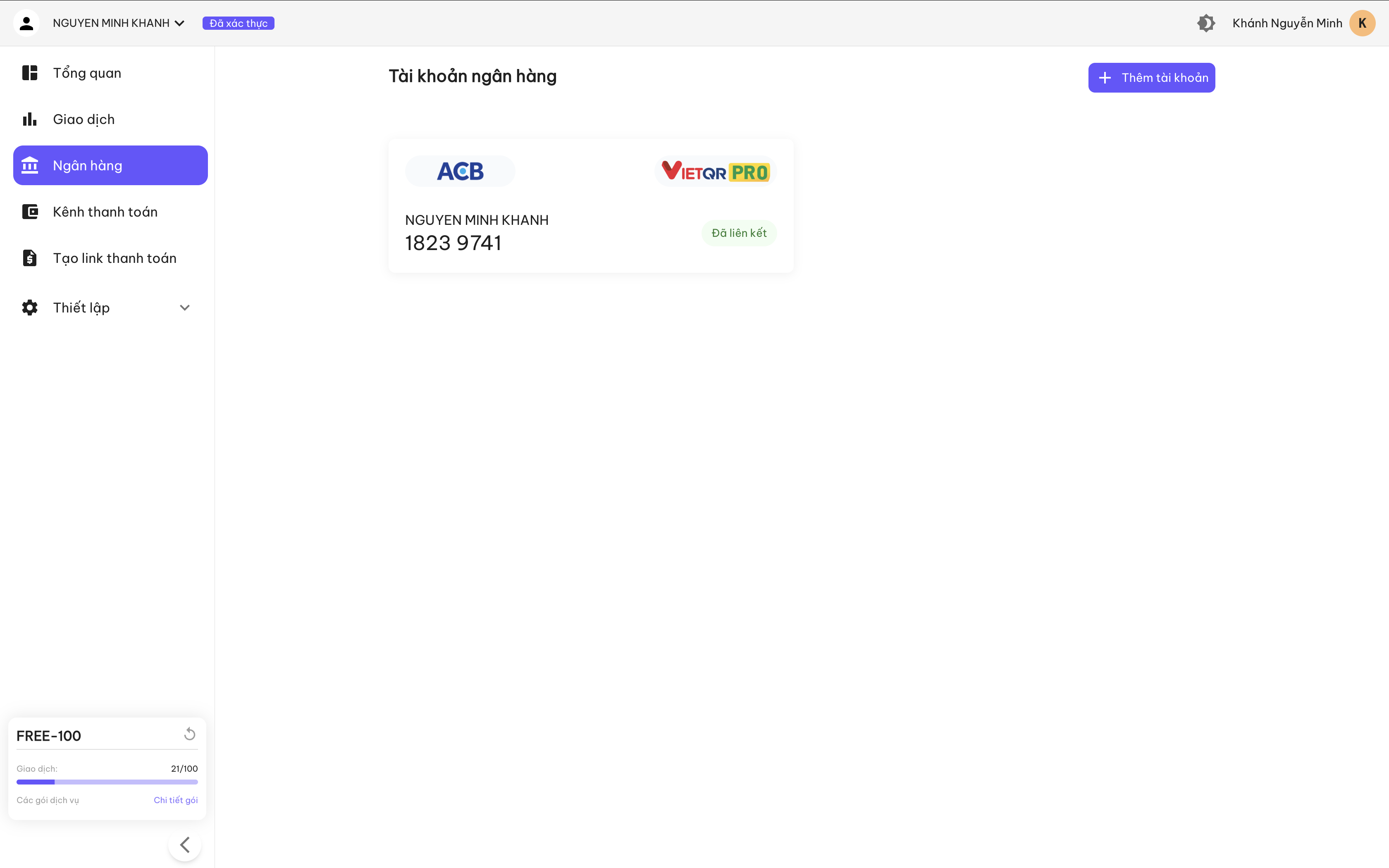 Kết nối tài khoản ngân hàng ACB | payOS
