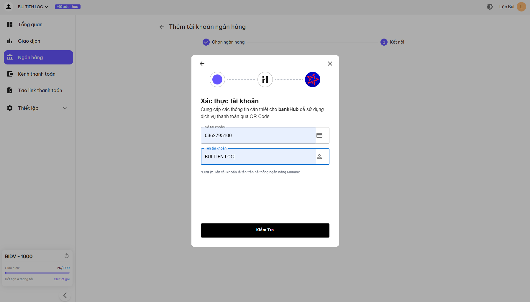 Kết nối tài khoản ngân hàng MB | payOS