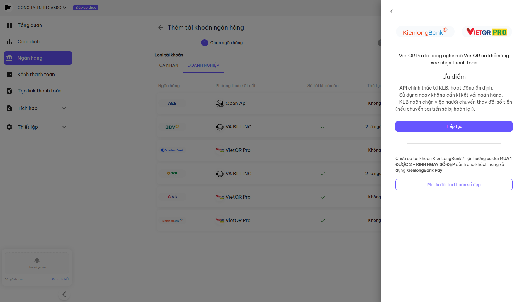 Kết nối tài khoản ngân hàng KienlongBank | payOS
