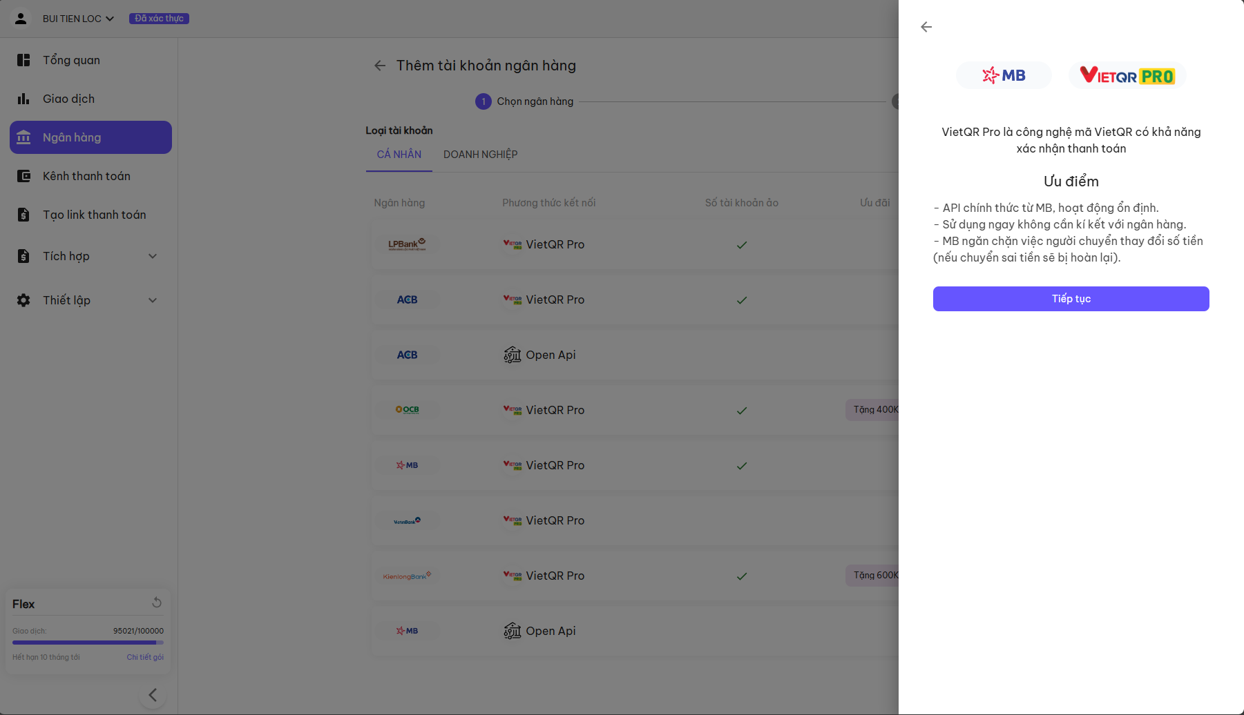 Kết nối tài khoản ngân hàng MB | payOS